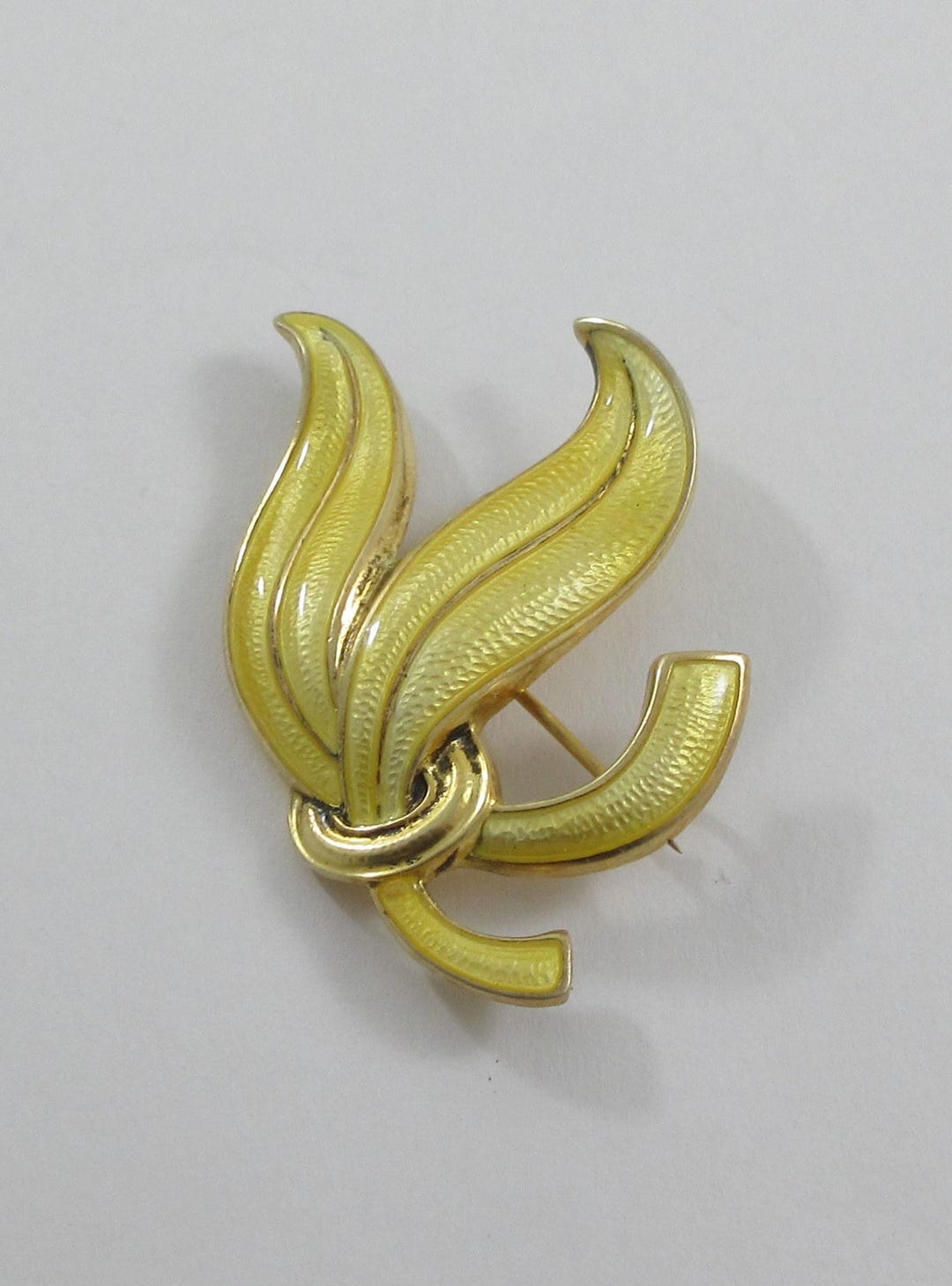 Scandinavian Gold Over Silver Sterling Yellow Enamel Leaves Brooch- C ...