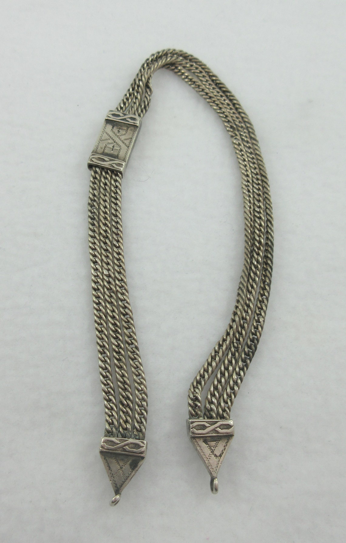 Antique Sterling Silver Pocket Watch Triple Chain Fob Key W. Slider ...