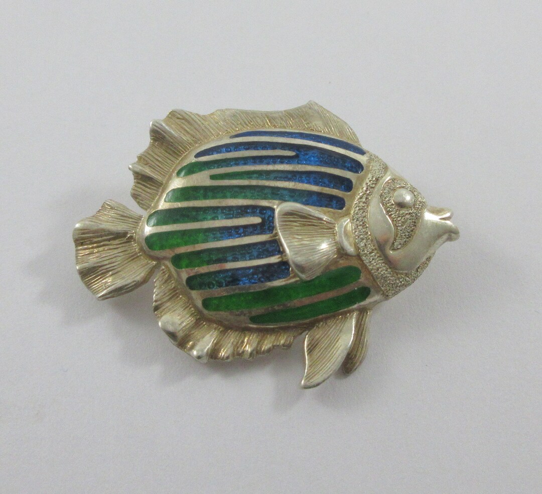 Signed Kabana Sterling Silver Enameled Fish Brooch - Etsy