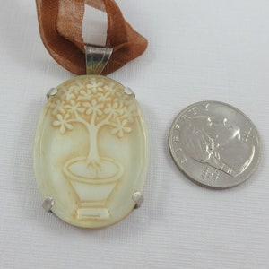 Janice Lee Ripley Sterling Silver Ox Bone Floral Cameo Pendant W. Brown ...