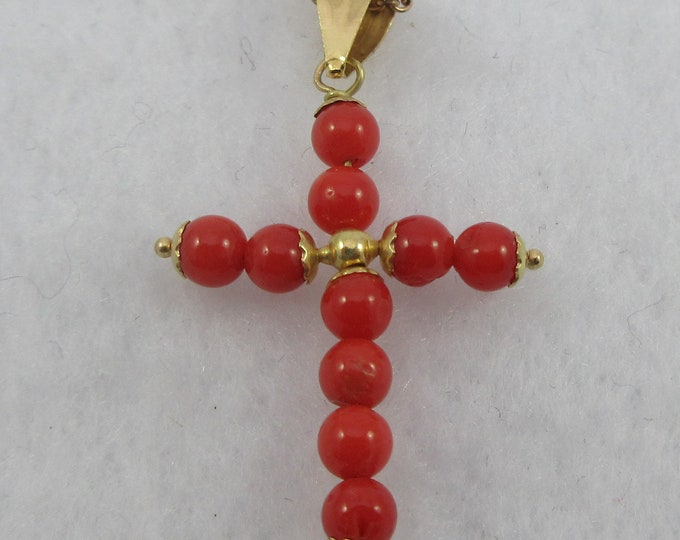 Italy 18k Gold Red Coral Cross Pendant W. Gold Plated Chain - Etsy