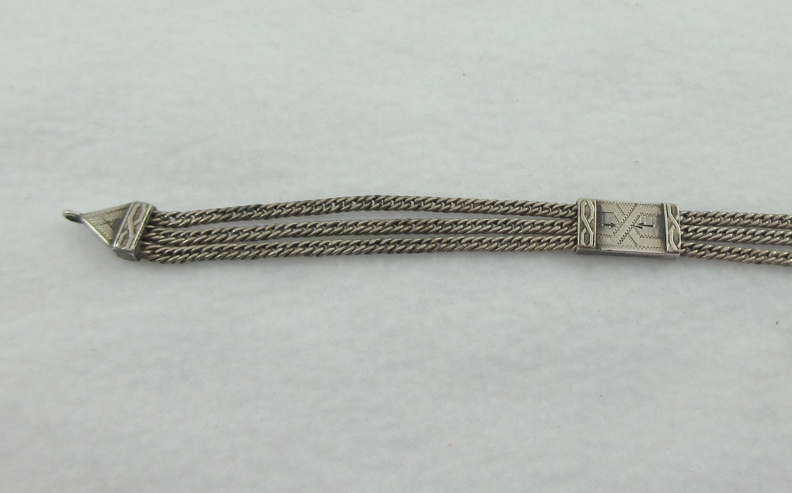Antique Sterling Silver Pocket Watch Triple Chain Fob Key W. Slider ...