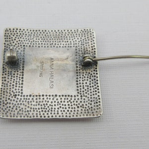 Mid Century Anna Halasi Sterling Silver Stylized Floral Square Brooch ...