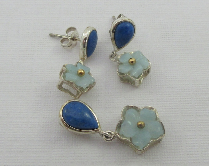 SET_ Whitney Kelly Sterling Silver Floral Green Stone Lapis Lazuli ...