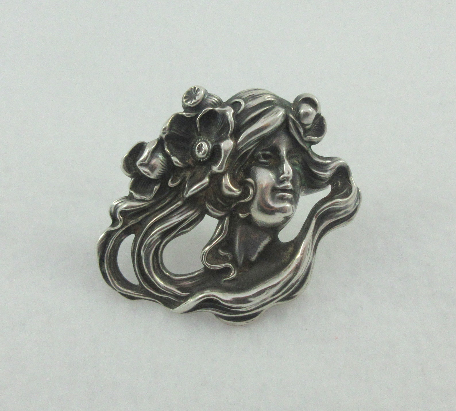 Antique William Kerr Sterling Silver Art Nouveau Woman Hair Flowing ...