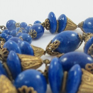 Uncleaned Neiger Gold Tone Filigree Beads Blue Speckled Glass Necklace ...