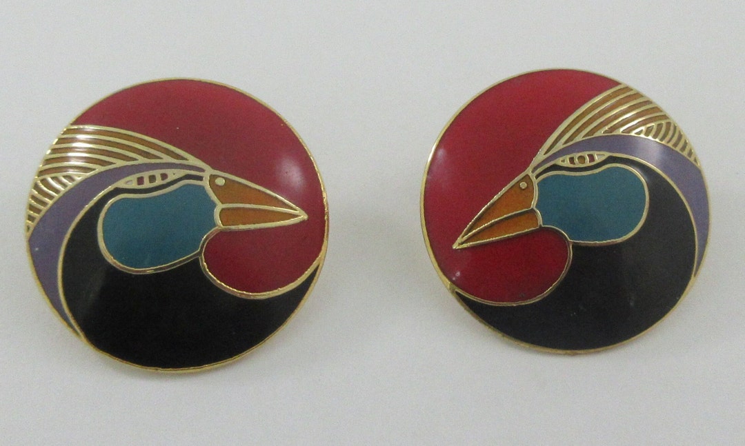 Signed Laurel Burch Gold Tone Bird Round Stud Earrings -"harlequin Bird ...