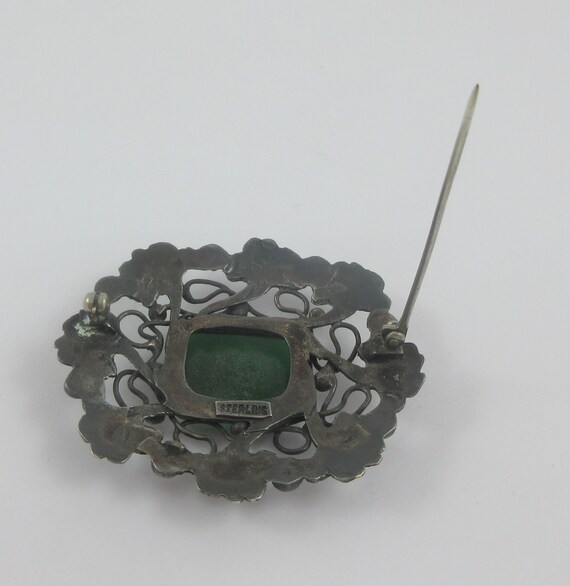 Art Nouveau Sterling Silver Chrysoprase Floral Brooch… - Gem Art Nouveau Sterling Silver Chrysoprase Floral Brooch… - Gem