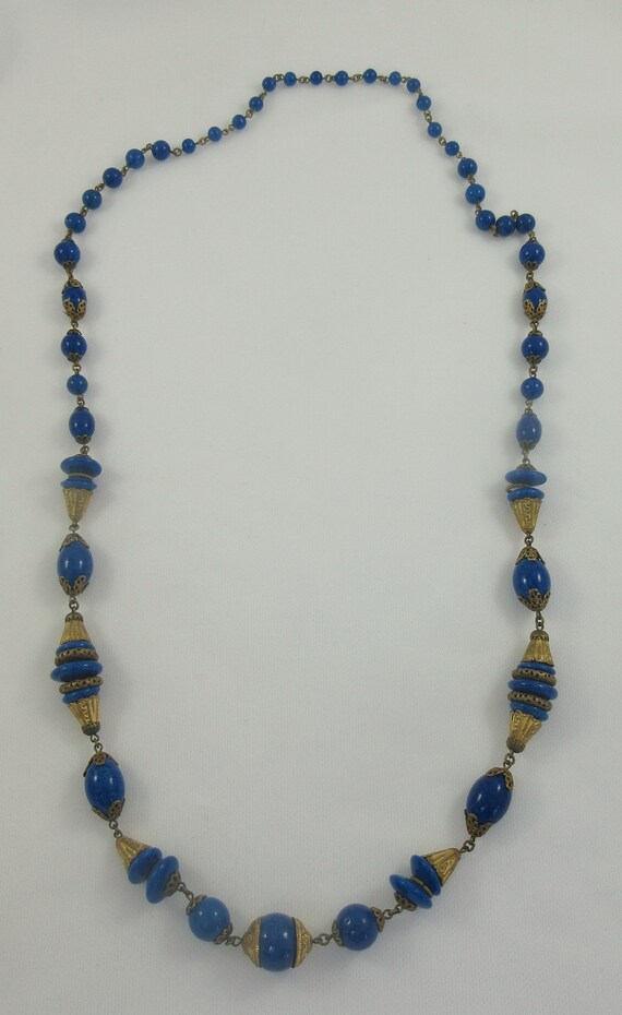 Uncleaned Neiger Gold Tone Filigree Beads Blue Speckl… - Gem