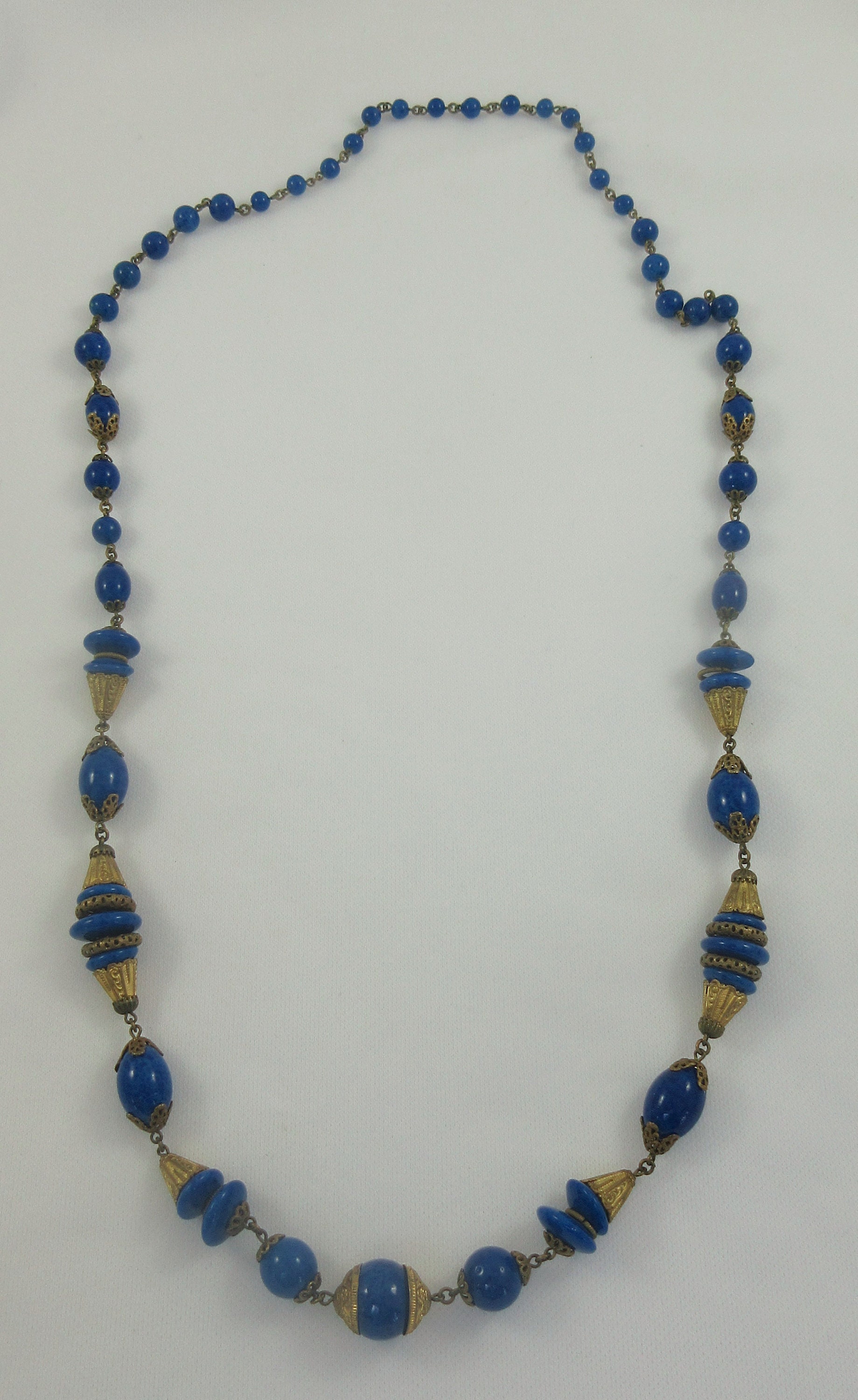 Uncleaned Neiger Gold Tone Filigree Beads Blue Speckled Glass Necklace ...