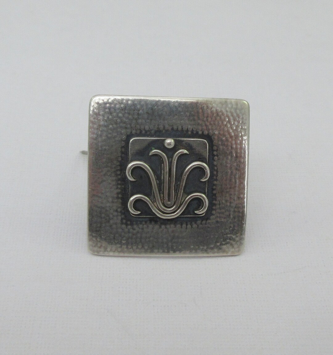 Mid Century Anna Halasi Sterling Silver Stylized Floral Square Brooch ...