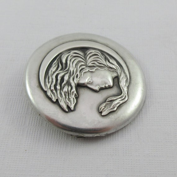Art Nouveau Sterling Silver Woman Profile Flowing Hai… - Gem