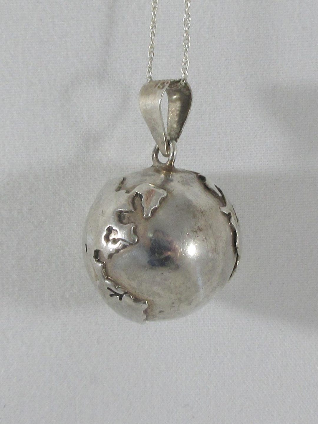 Mexican Realistic Sterling Silver Planet Earth Chime Ball Pendant W ...