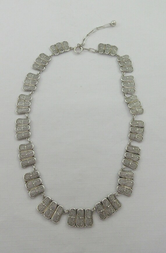 800 Silver Filigree Geometric Floral Panels Necklace - Gem