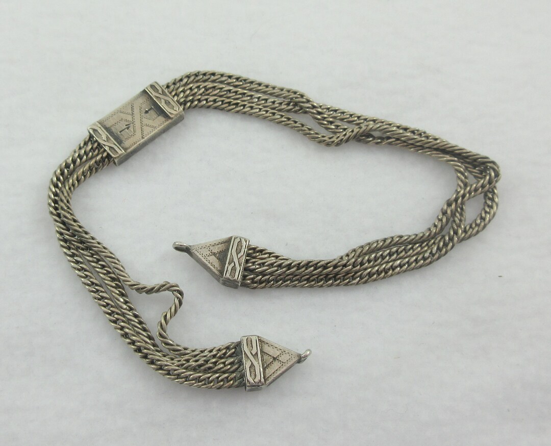 Antique Sterling Silver Pocket Watch Triple Chain Fob Key W. Slider ...