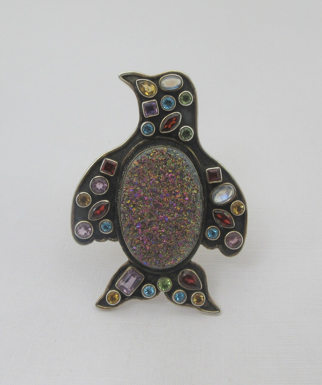 Signed Nicky Butler Sterling Silver Multi Gem Druzy Stone Penguin ...