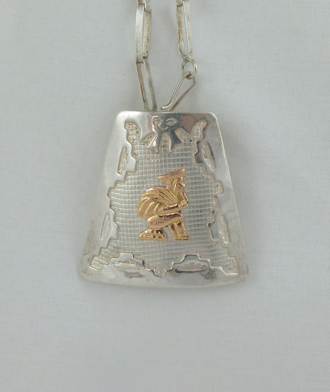 Mexico Sterling Silver Gold Aztec God Pendant/brooch W. Sterling Silver ...