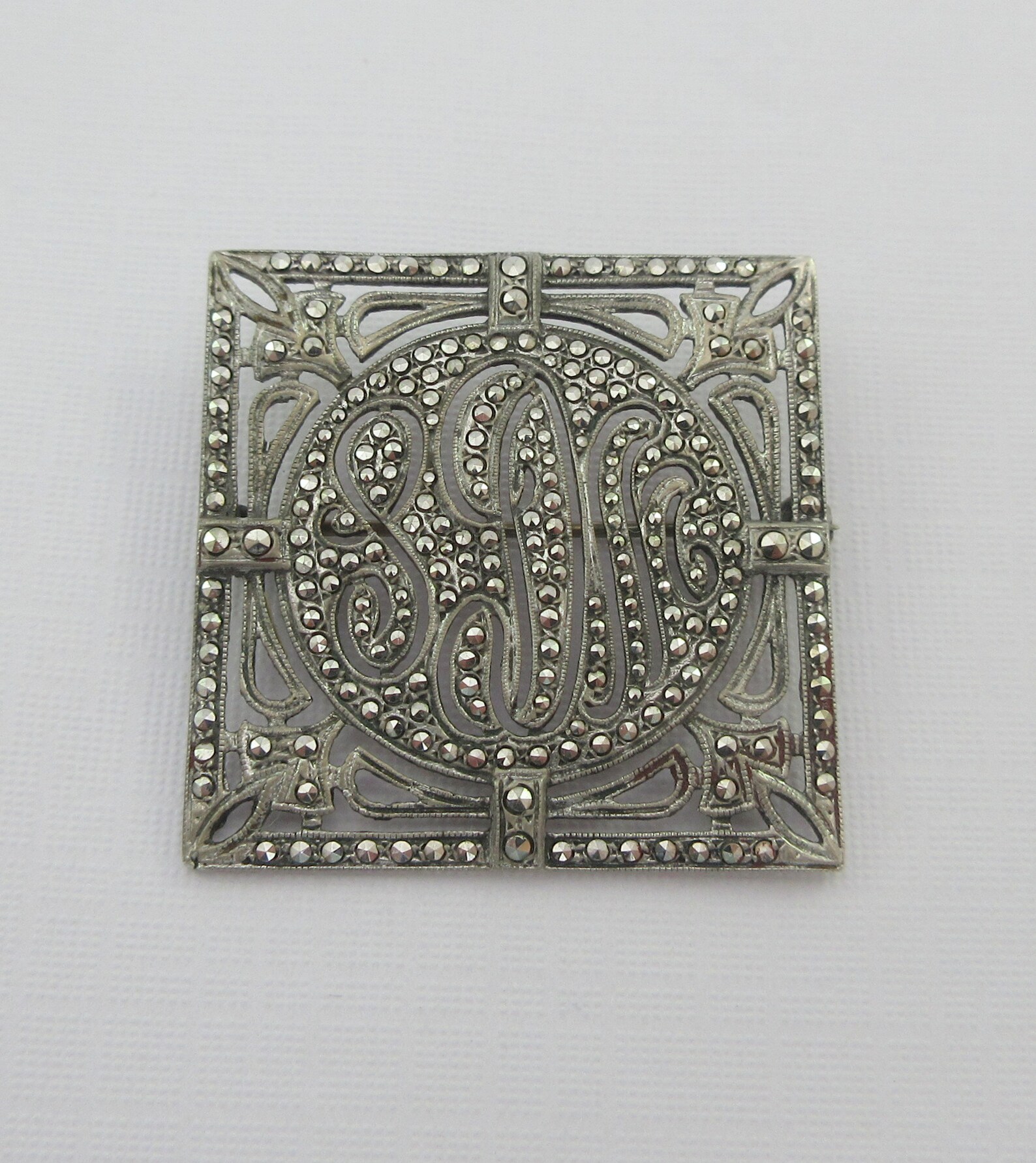 Art Deco Sterling Silver Marcasite SDM Monogram Brooch | Etsy