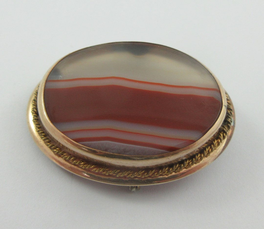 Antique Gold Tone Banded Agate Brooch or Pendant - Etsy