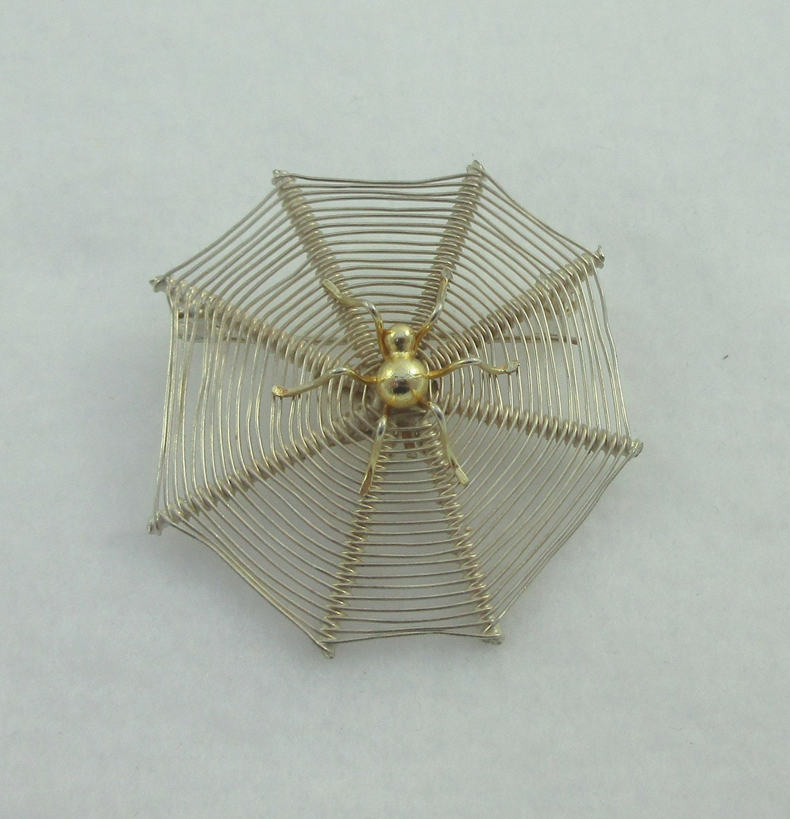 800 Silver Gold Over Silver Spider on Spider Web Brooch - Etsy