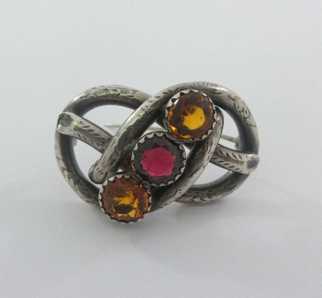 Antique Victorian Sterling Silver Garnet Glass Scottish Love Knot ...