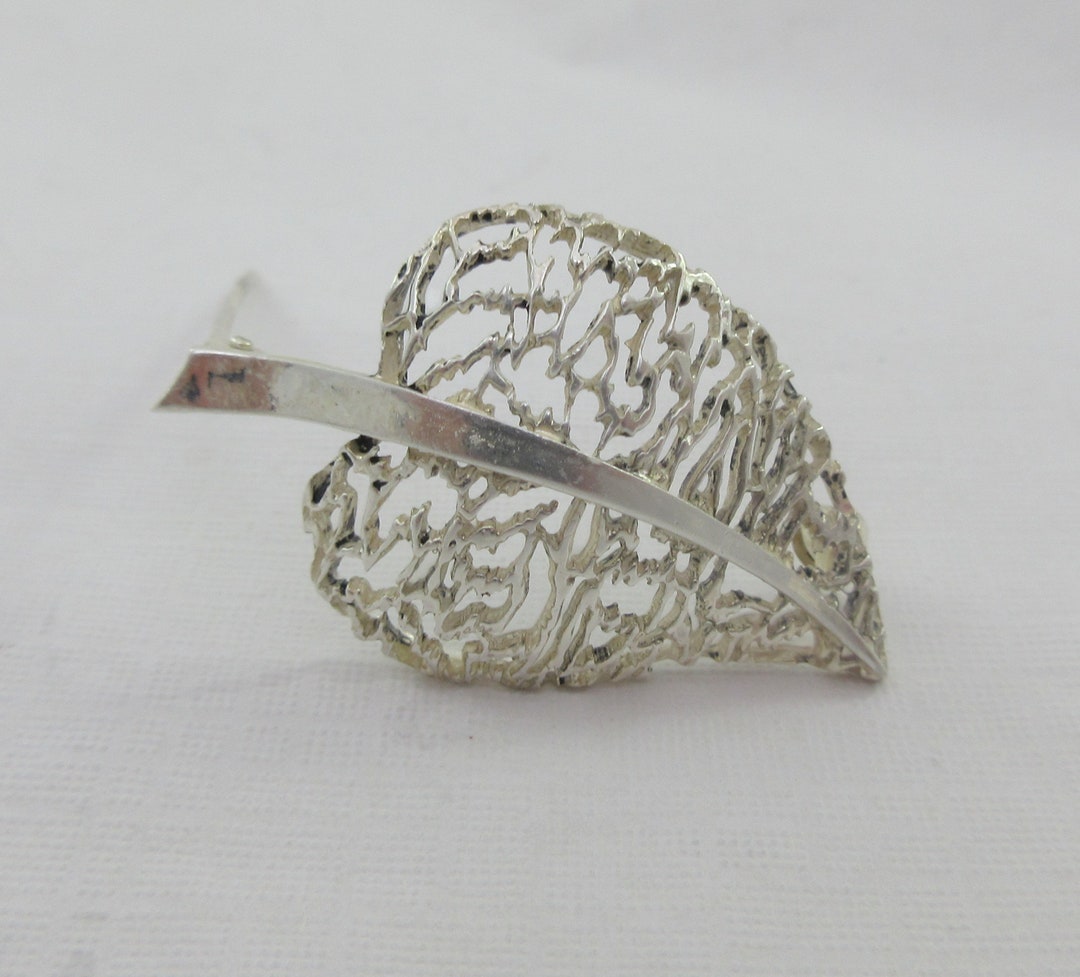Broche feuille en filigrane en argent sterling Willi Nonnenmann ...