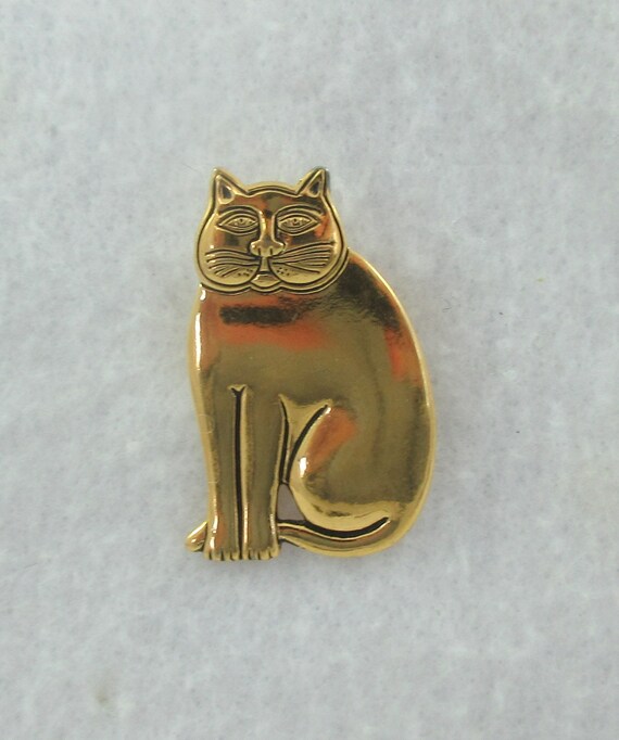 Signed Laurel Burch Gold Tone Cat Brooch Gem