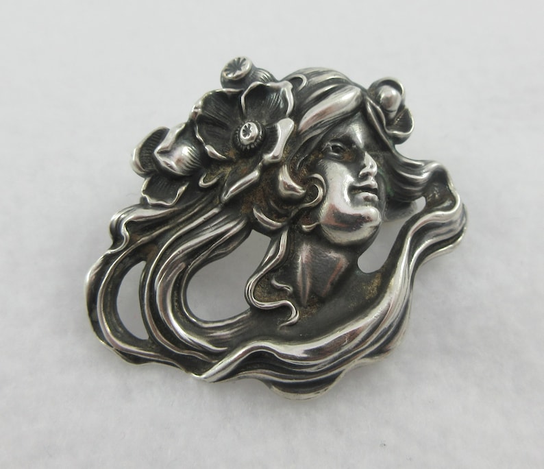 Antique William Kerr Sterling Silver Art Nouveau Woman Hair Flowing ...