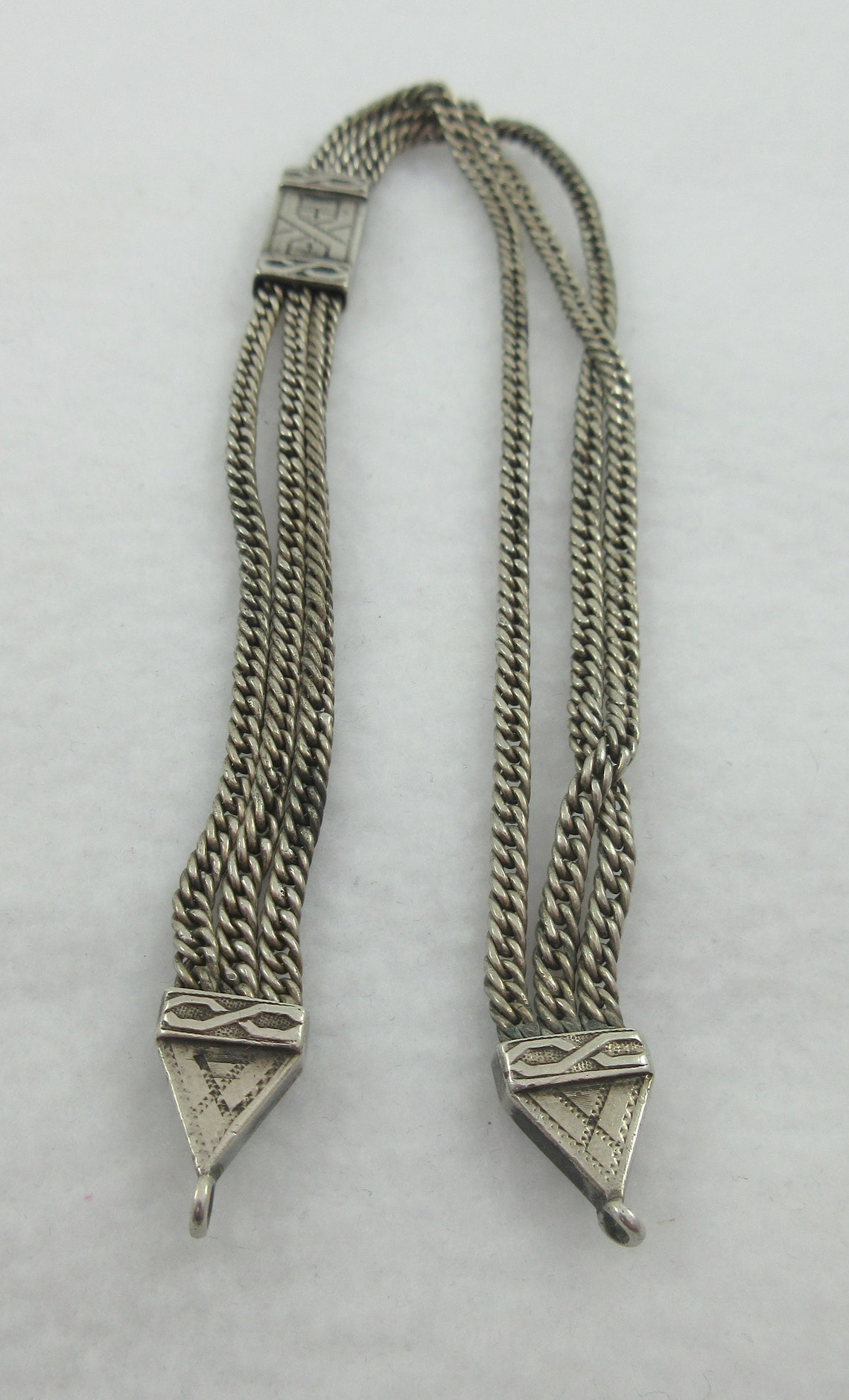 Antique Sterling Silver Pocket Watch Triple Chain Fob Key W. Slider ...