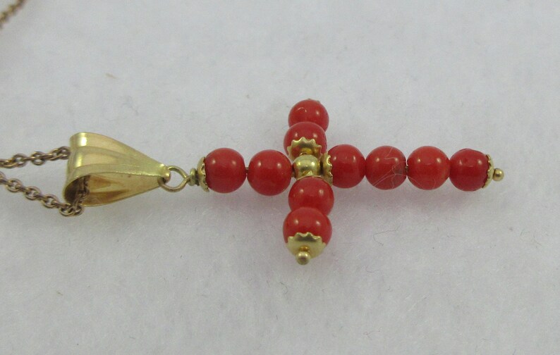Italy 18k Gold Red Coral Cross Pendant W. Gold Plated Chain | Etsy