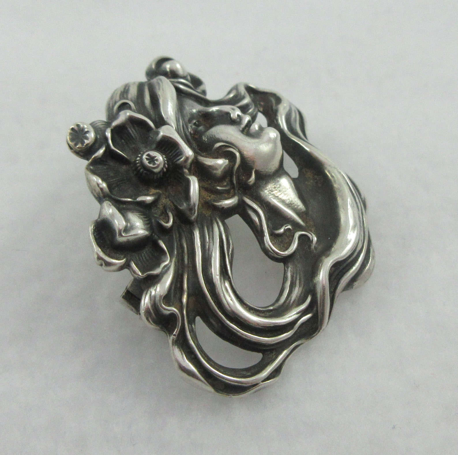 Antique William Kerr Sterling Silver Art Nouveau Woman Hair Flowing ...