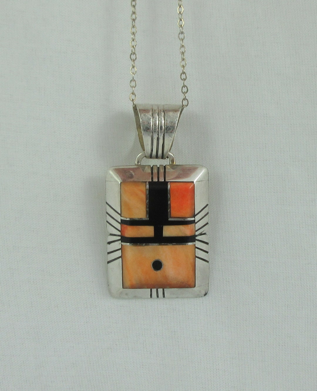 Navajo Chester Benally Sterling Silver Orange Stone Spiny - Etsy