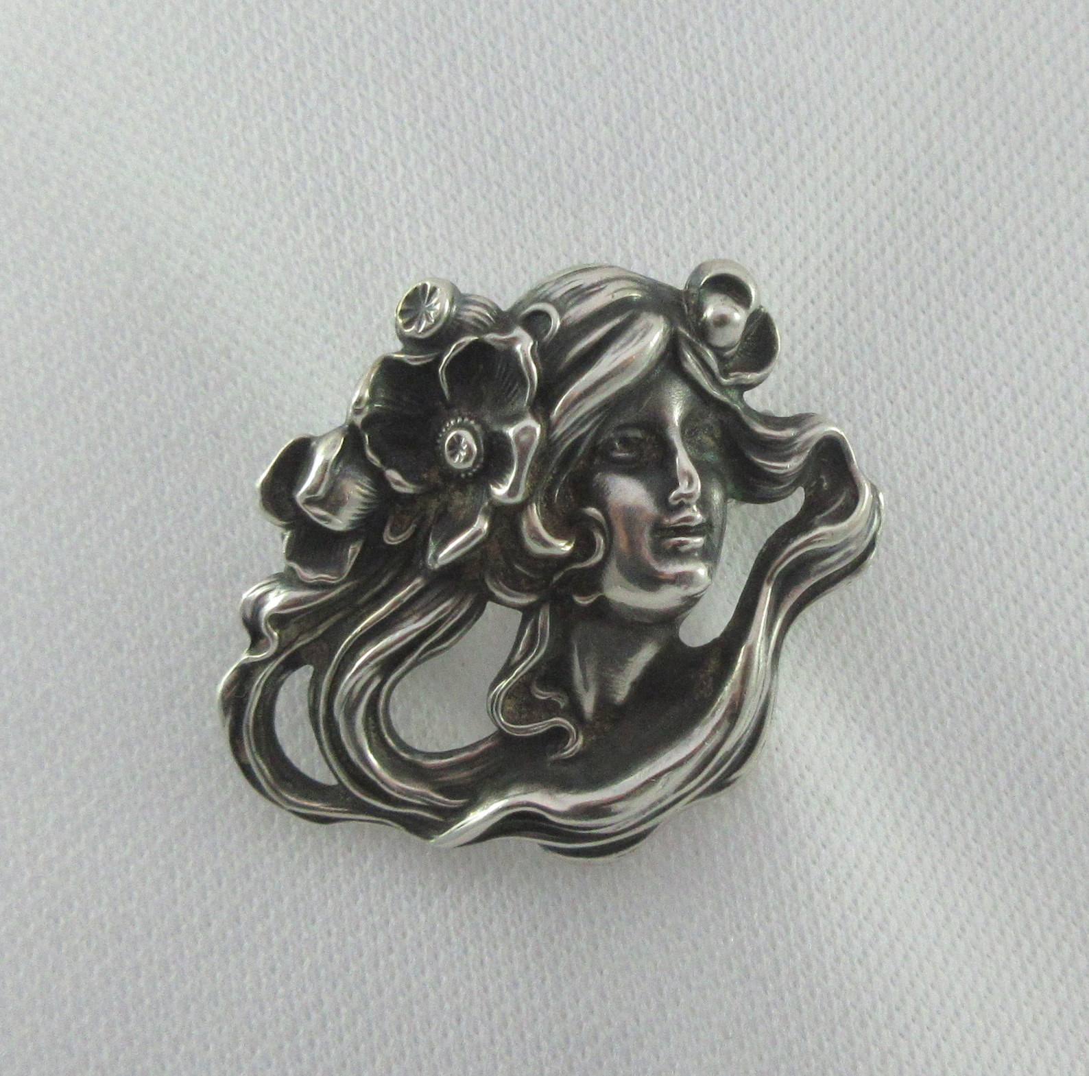 Antique William Kerr Sterling Silver Art Nouveau Woman Hair Flowing ...