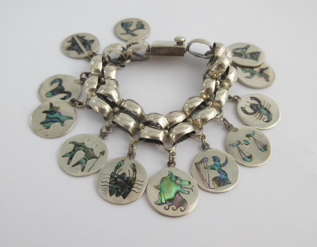 Mexico Sterling Silver Abalone Astrology Zodiac Charms Bracelet - Etsy