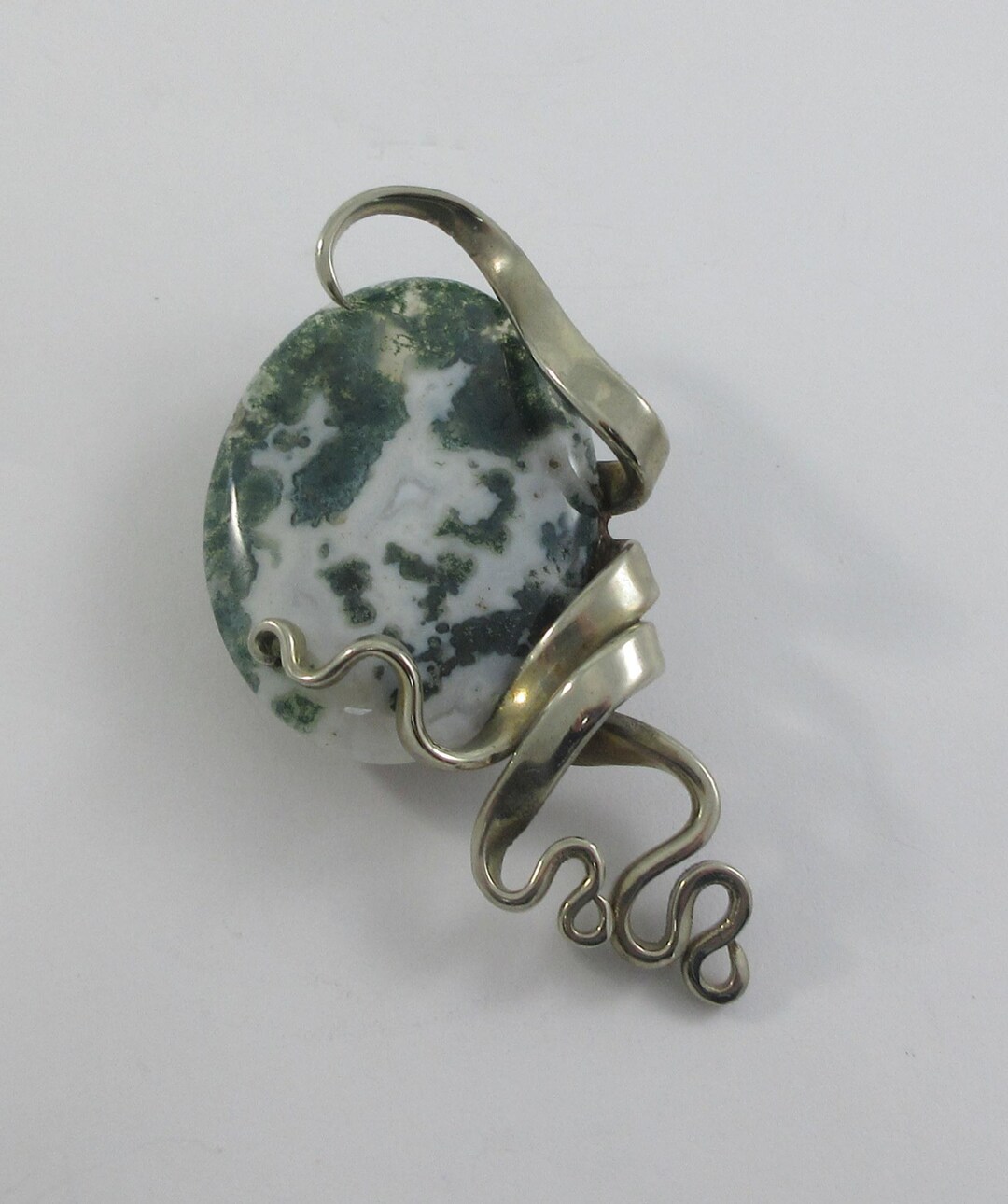 Artisan Made Silver Tone Green Jasper Abstract Brooch or Pendant - Etsy