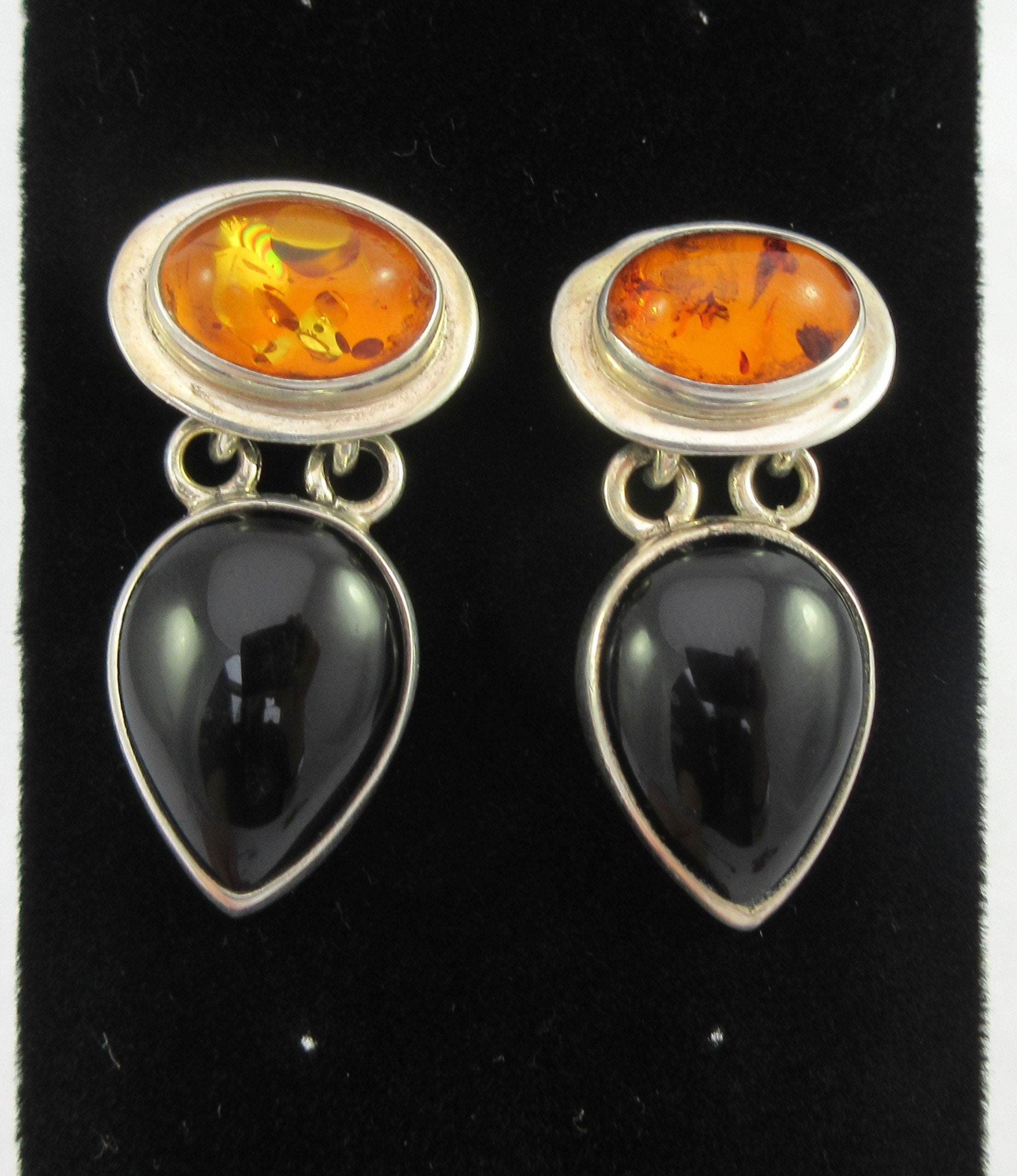 Modernist AKR Amy Kahn Russell Sterling Silver Amber Onyx Stud | Etsy