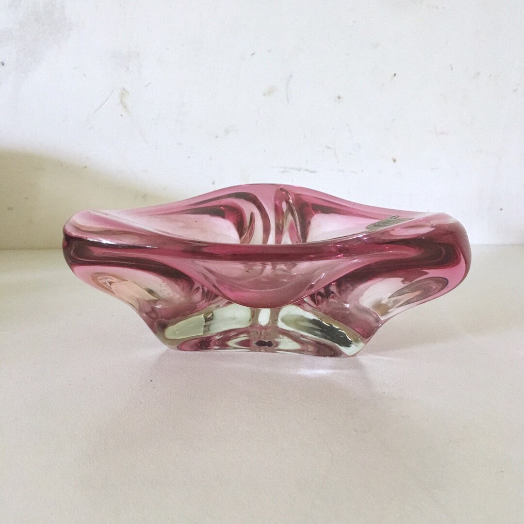 Vintage Mid Century Crystal Pink Ashtray / Dish - Etsy