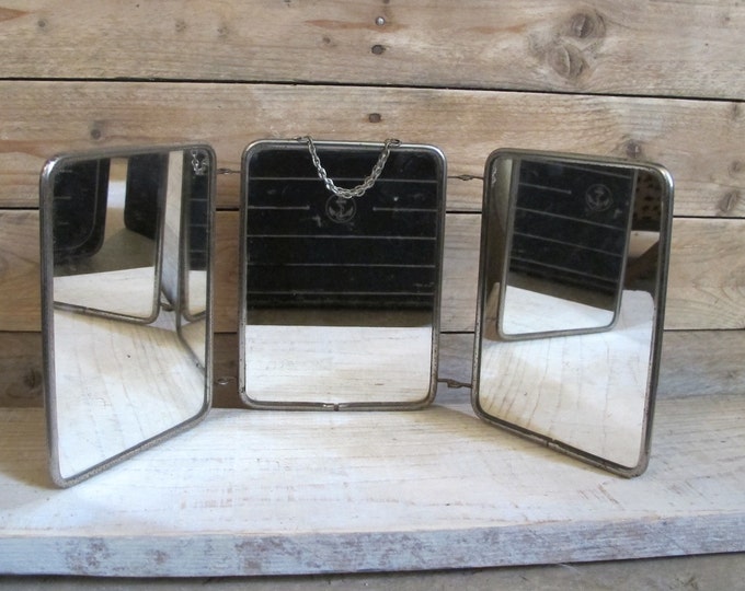 Vintage French Triptych Vanity Mirrors Silver Metal Framed With Chain ...
