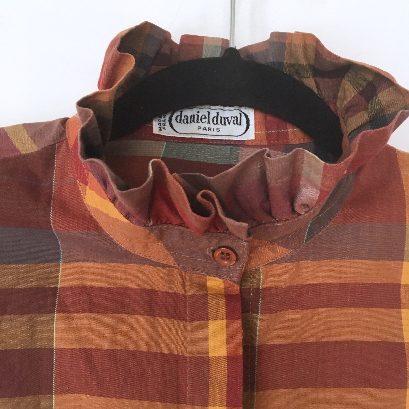 Vintage Cool Ruffled Collar Cotton Plaid Check Blouse By Daniel Duval Made In France Etsy
