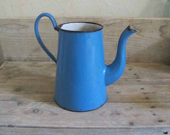 Vintage French Bright Blue Enamelware Pitcher // Enamel Vase // Shabby ...