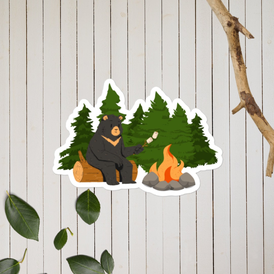 Campfire Bear Vinyl Sticker / Bear Making Smores / Wildlife Sticker ...