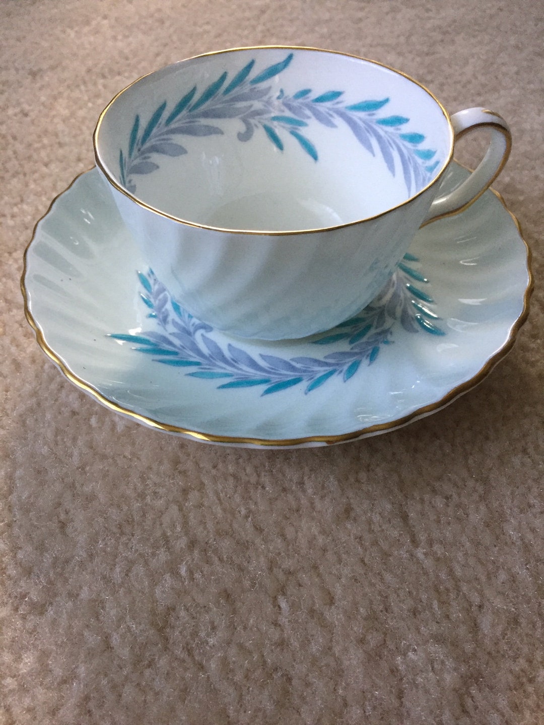 MINTON, Symphony, Flat Cup and Saucer, Gilt Trim to Rim, Scalloped Rim ...