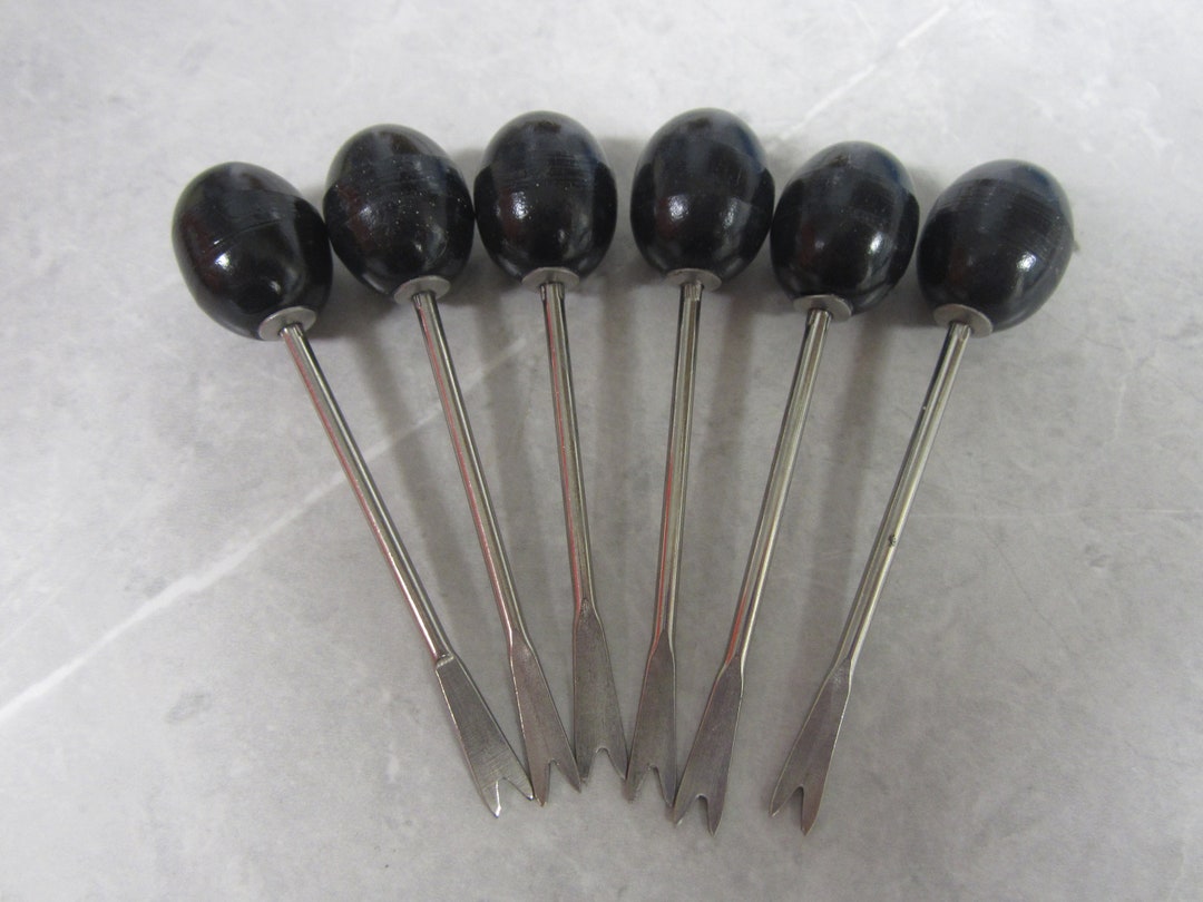 Set of 6, Olive Snack Picks, 3 Inches Long, Black Plastic Olive Handle ...