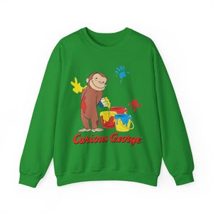 Curious George With Messy Paint Vintage Cartoon With Logo Unisex Heavy ...