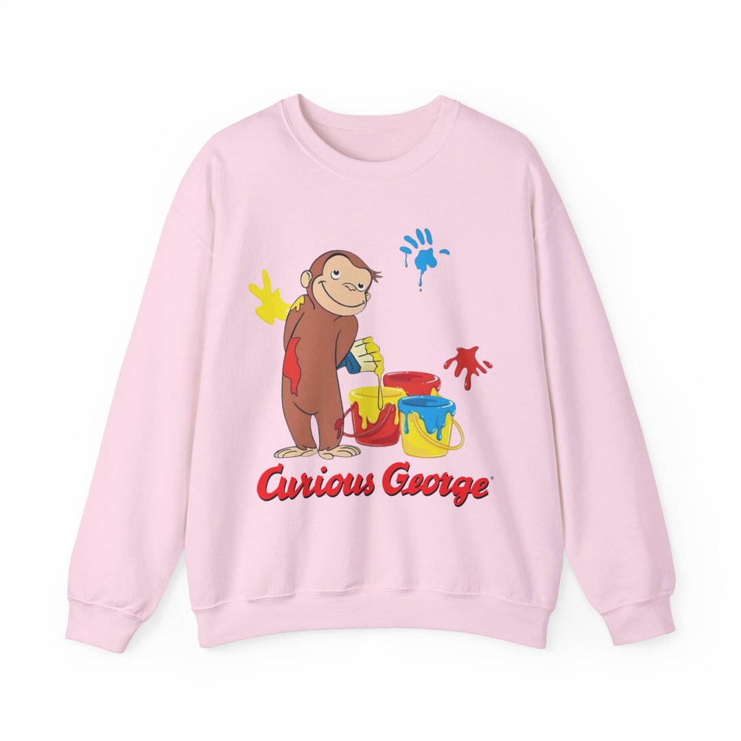 Curious George With Messy Paint Vintage Cartoon With Logo Unisex Heavy ...