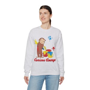 Curious George With Messy Paint Vintage Cartoon With Logo Unisex Heavy ...