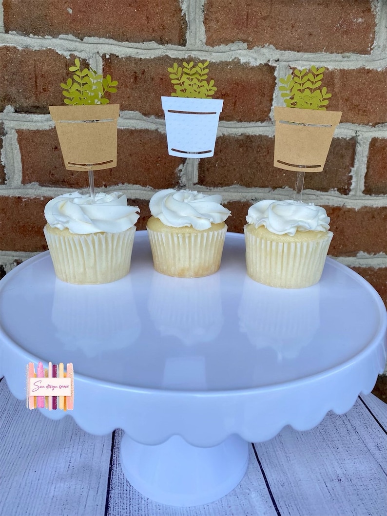 Plant Cupcake Toppers Flower Pot Topper Plant Theme Baby - Etsy