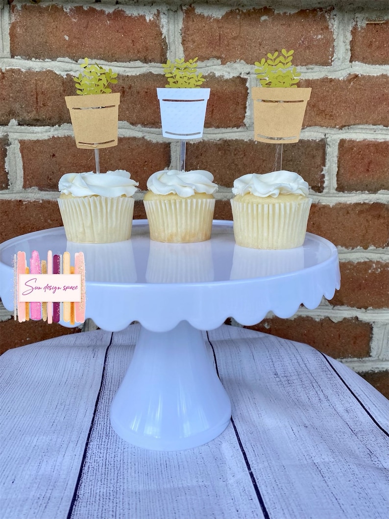 Plant Cupcake Toppers Flower Pot Topper Plant Theme Baby - Etsy