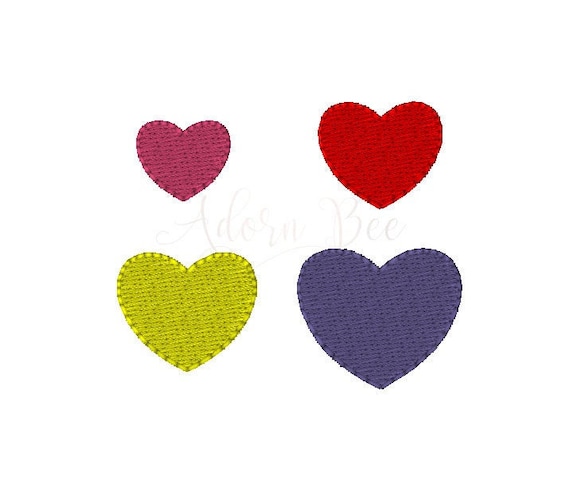 Mini Heart Machine Embroidery Design - 4 SIZES Individual Filled Stitch ...