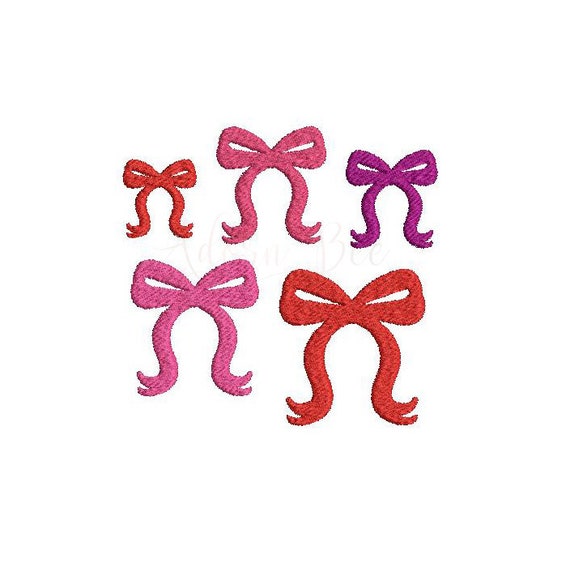 Mini Ribbon Bow Embroidery Design - 5 Sizes - dst exp hus jef pec pes ...
